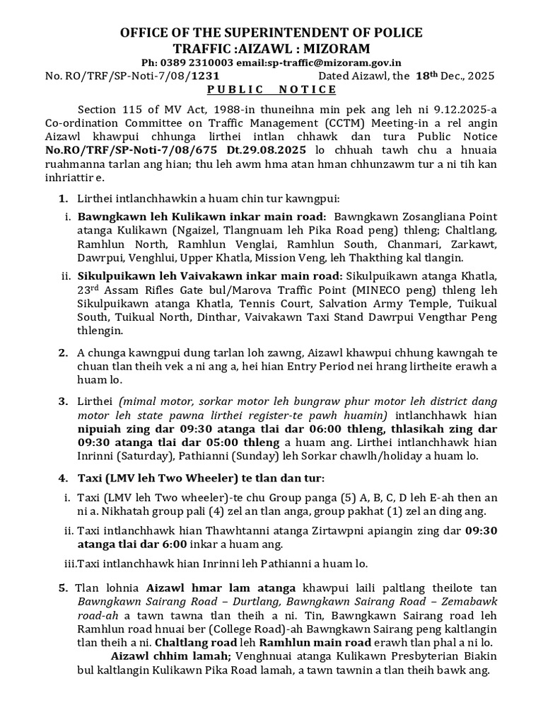 Aizawl Traffic Management Public Notice | PDF | Legal Action | Criminal ...