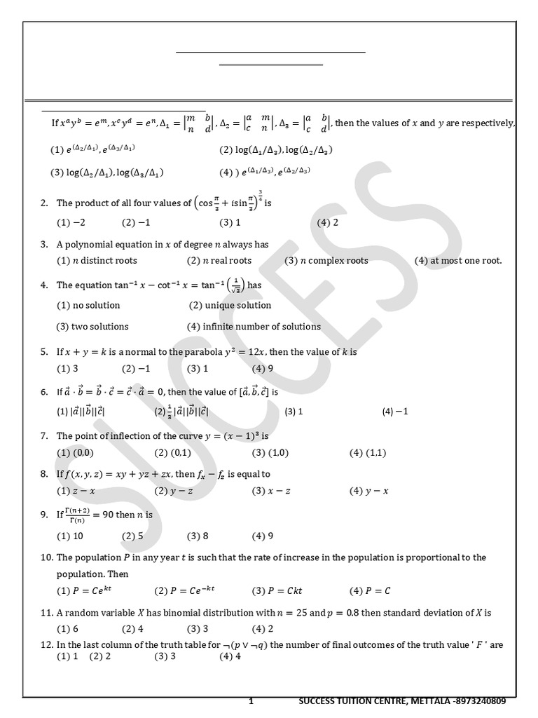 12th Maths Model Question Paper-1-2026 | PDF | Mathematics | Elementary ...