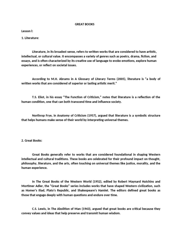 Lesson l Great Books | PDF | Bible | New Testament