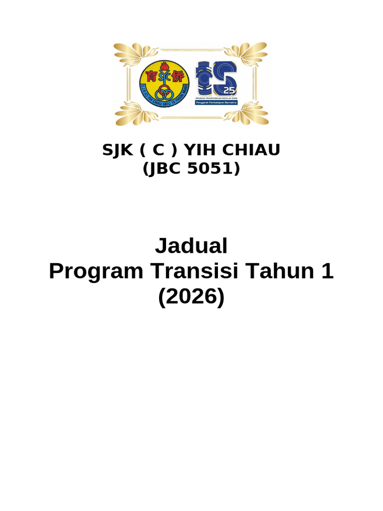 Program Transisi Tahun 1 SJKC 2026 | PDF