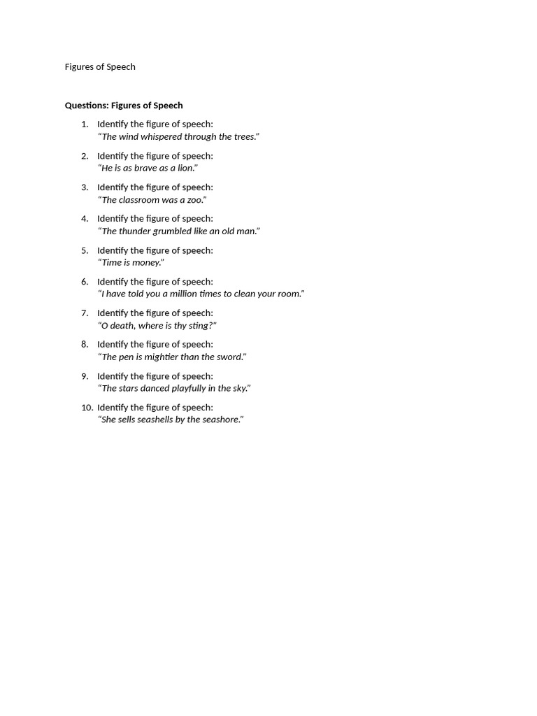 Figures of Speech Questions | PDF