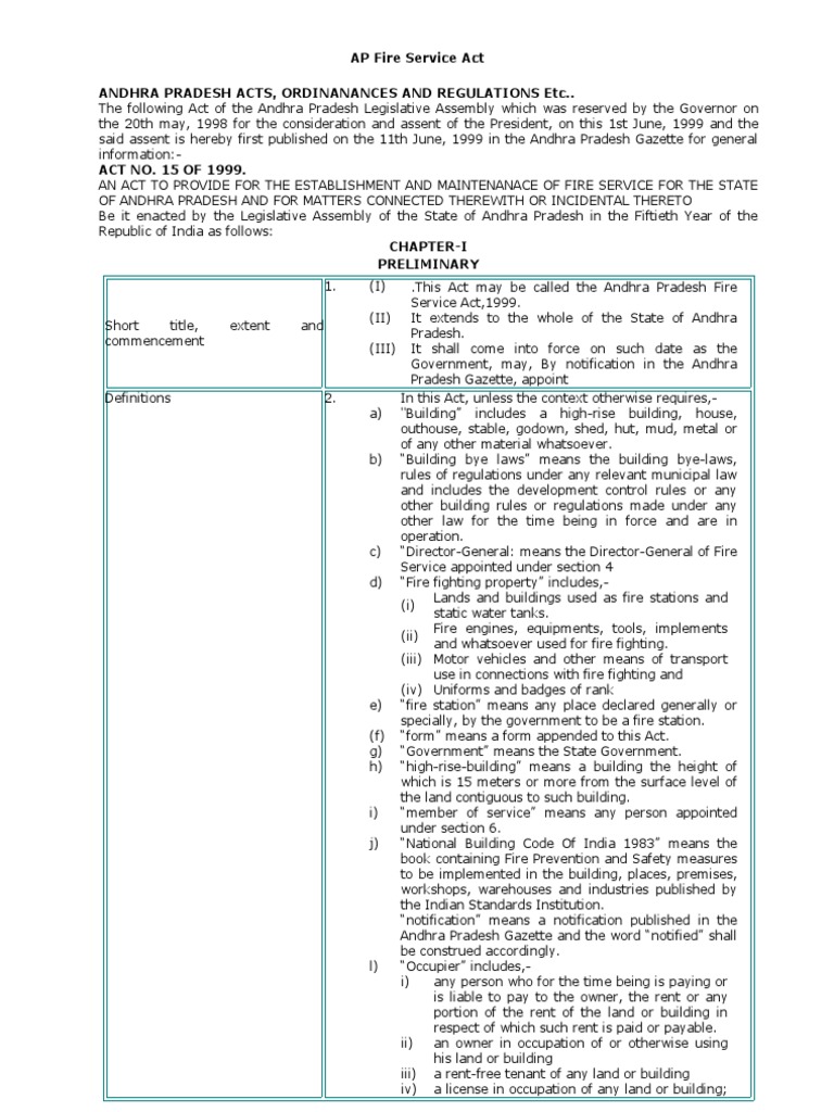 AP Fire Service Act-1999 | PDF | Fine (Penalty) | Crime & Violence