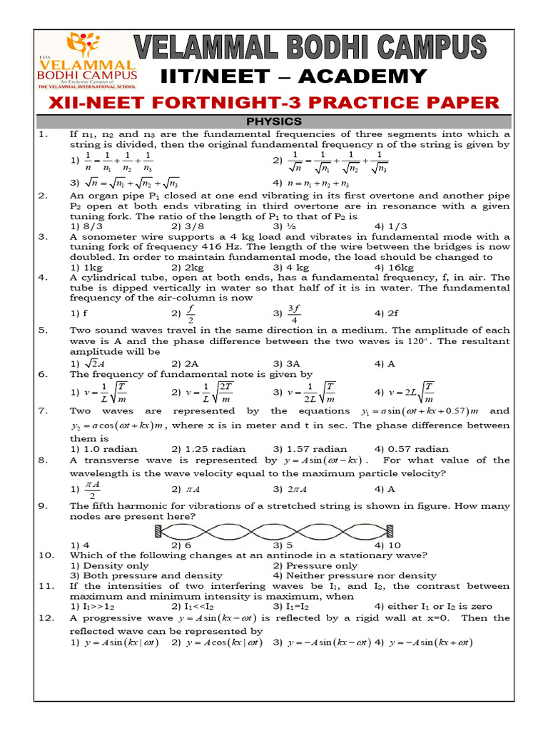 Fort Night 3 Xii Neet Practice Paper Question Paper | PDF | Waves | Neutron