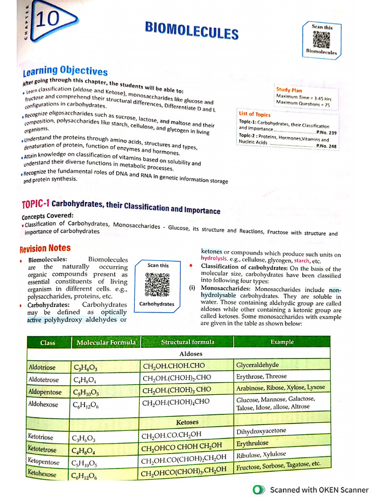 Biomolecules - One Shot Notes | PDF