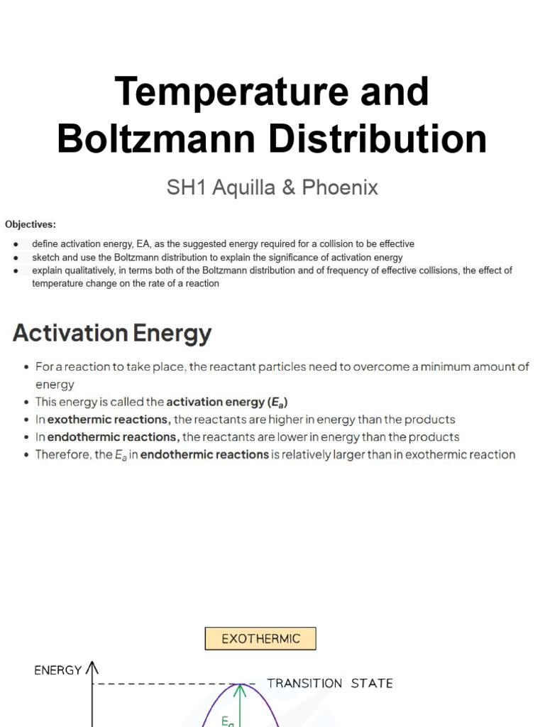 Activation Energy and Boltzmann Distribution | PDF