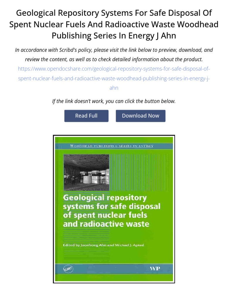 Geological Repository Systems For Safe Disposal Of Spent Nuclear Fuels ...