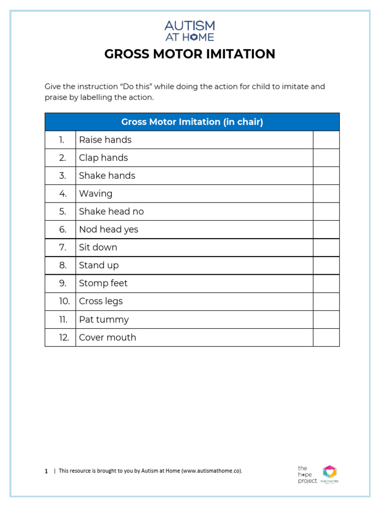 Gross Motor Imitation Activities Guide | PDF