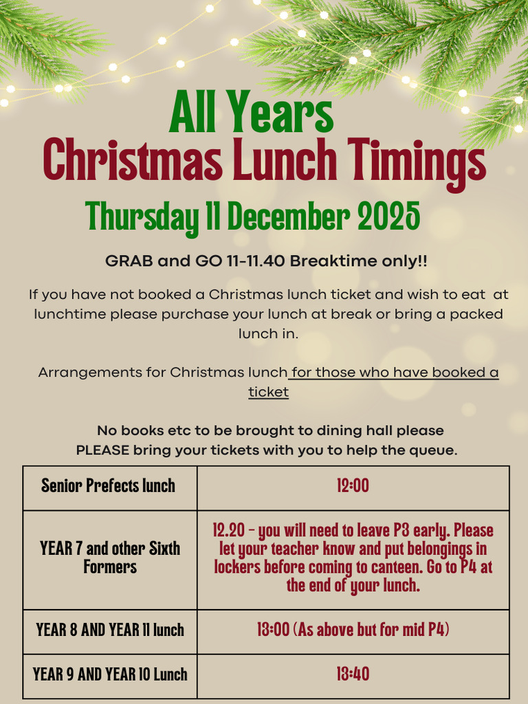 Christmas Lunch Schedule 2025 | PDF
