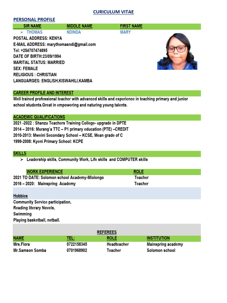 Curiculum Vitae 1pg Mary | PDF