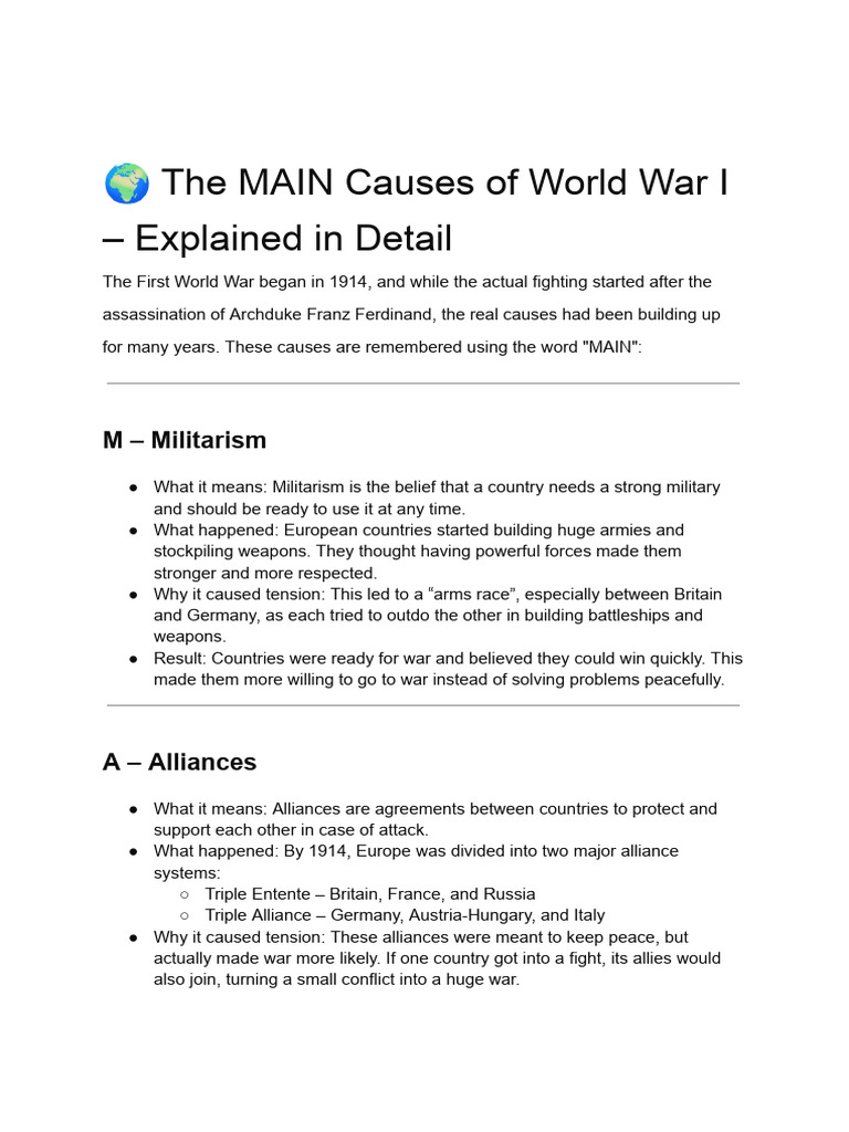 MAIN Causes of World War I Explained | PDF | Austria Hungary | World War I