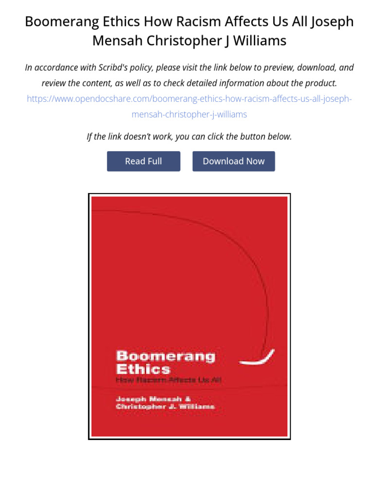 Boomerang Ethics How Racism Affects Us All Joseph Mensah Christopher J ...