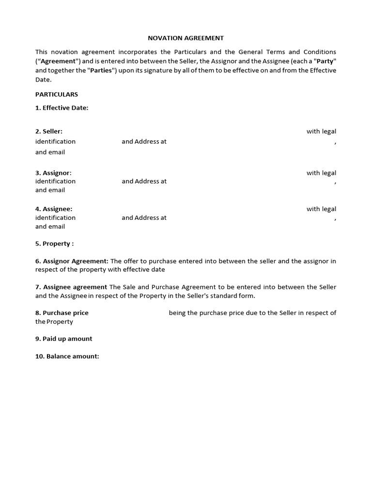 NOVATION AGREEMENT | PDF | Assignment (Law) | Indemnity