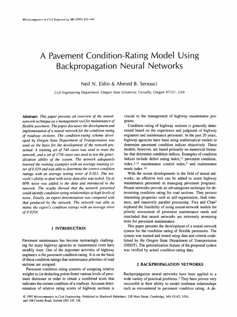 A Pavement Condition-Rating Model Using Bac Kpro Pagat Ion Neu Ra I ...