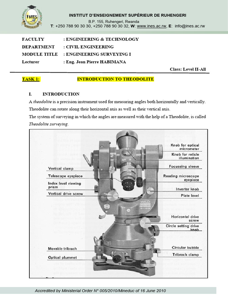 Introduction To Theodolite | PDF | Surveying