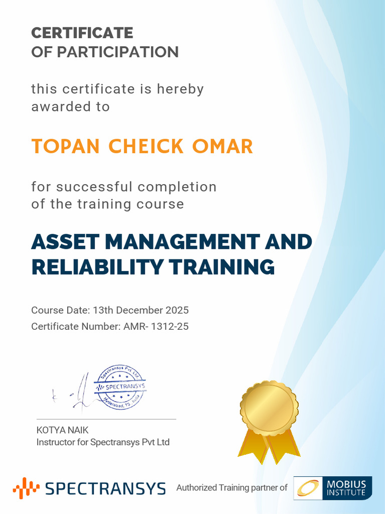 Asset Management and Reliability Engineer Certificates-6 | PDF