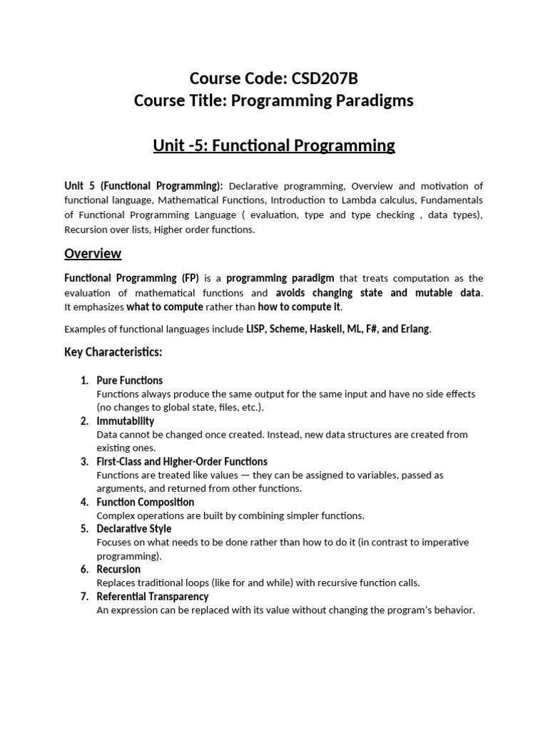 PP Module5 Notes 2024 | PDF | Functional Programming | Object Oriented ...