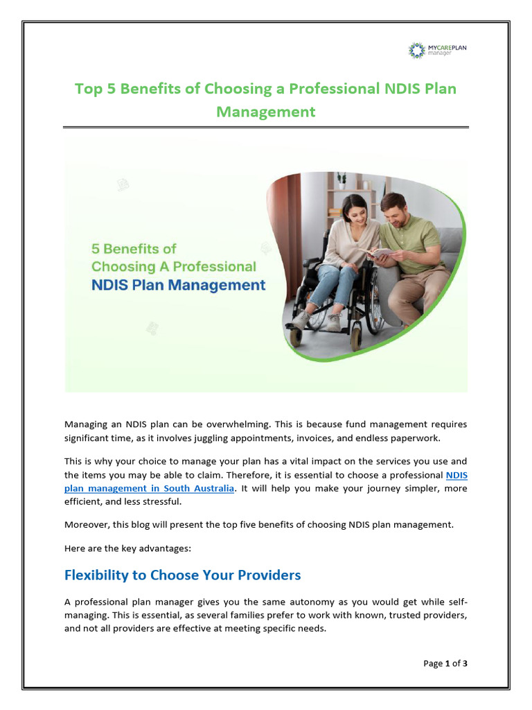 Top 5 Benefits of Choosing a Professional NDIS Plan Management | PDF ...