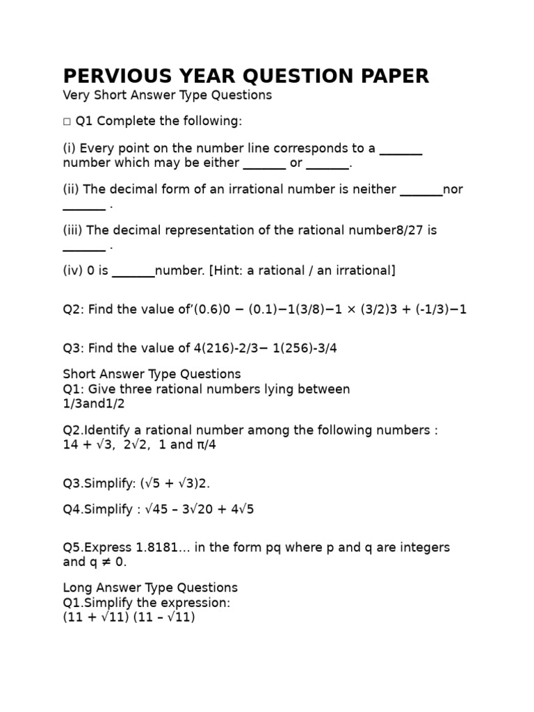 Pervious Year Math Question Paper | PDF | Polynomial | Numbers