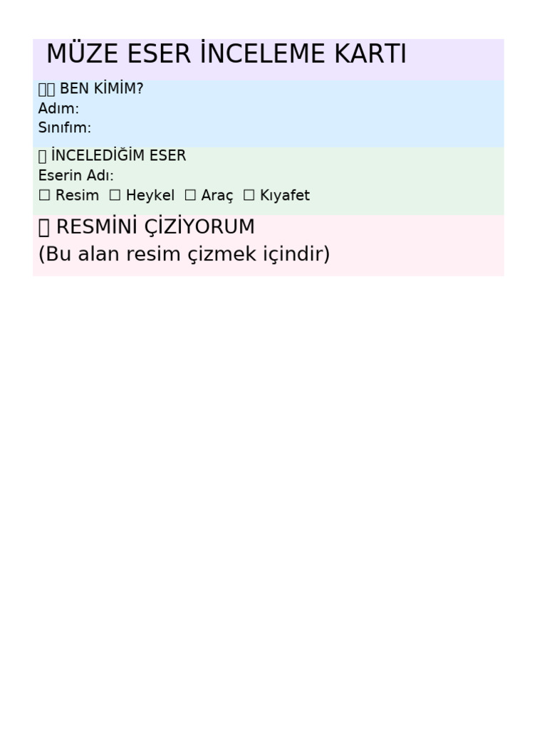 Muze Eser Inceleme Karti Ilkokul | PDF
