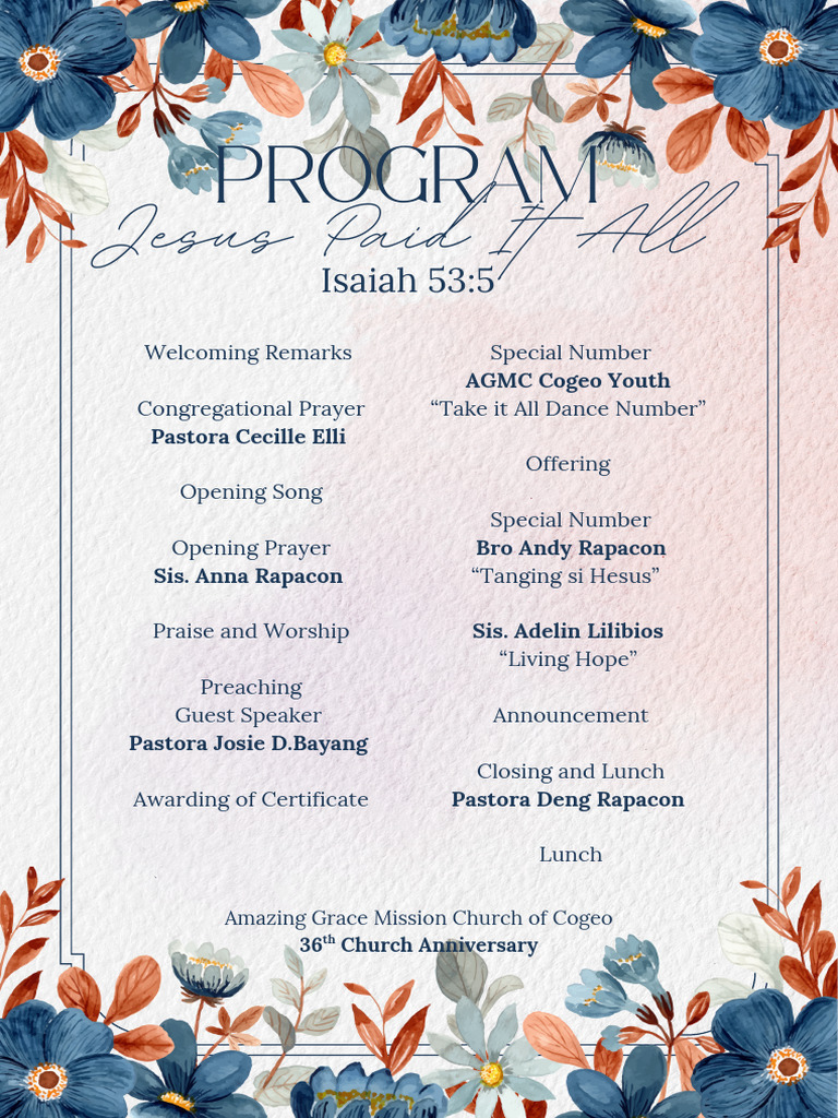 Blue Rustic Watercolor Flowers Wedding Program (1) | PDF