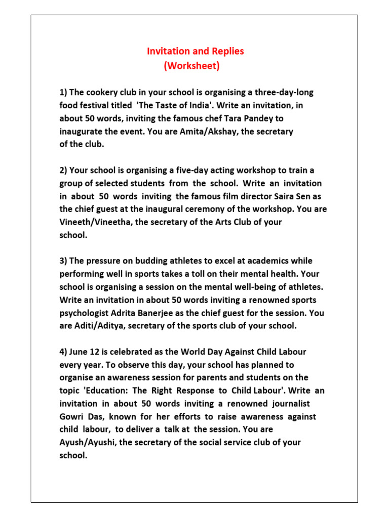 Invitation (Worksheet) | PDF