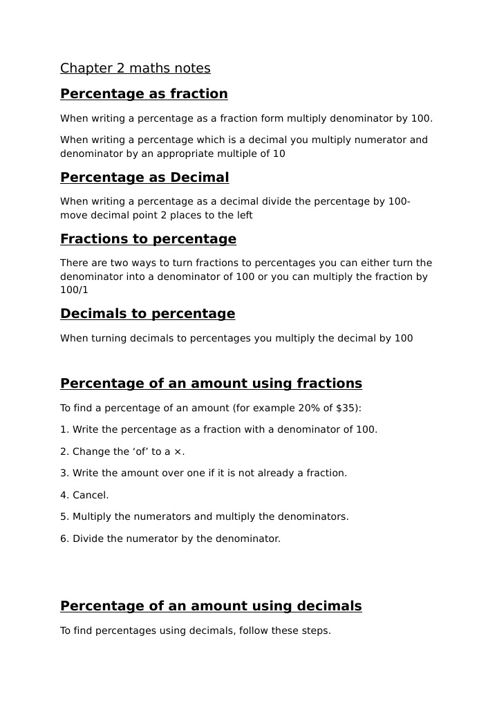 Chapter 2 Math Notes | PDF | Fraction (Mathematics) | Percentage