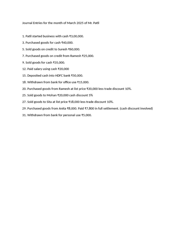 Journal Entries Practice Set For SY JNU Sem 4 | PDF