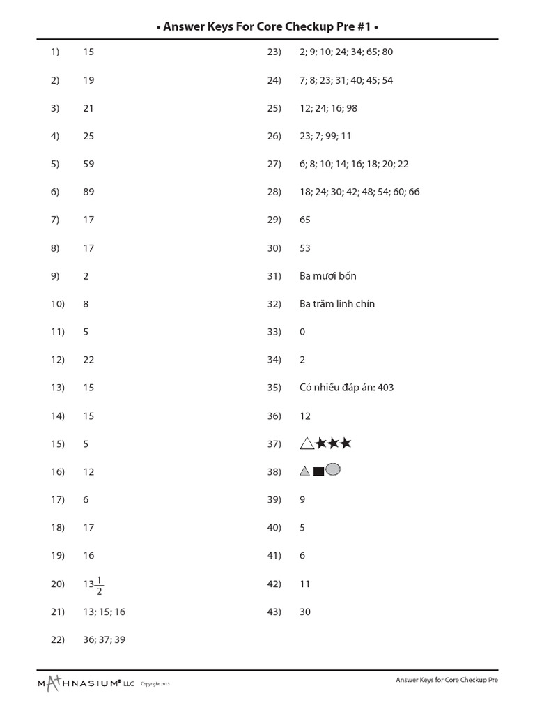 Answer Keys for Core Checkup Pre 1-5 | PDF