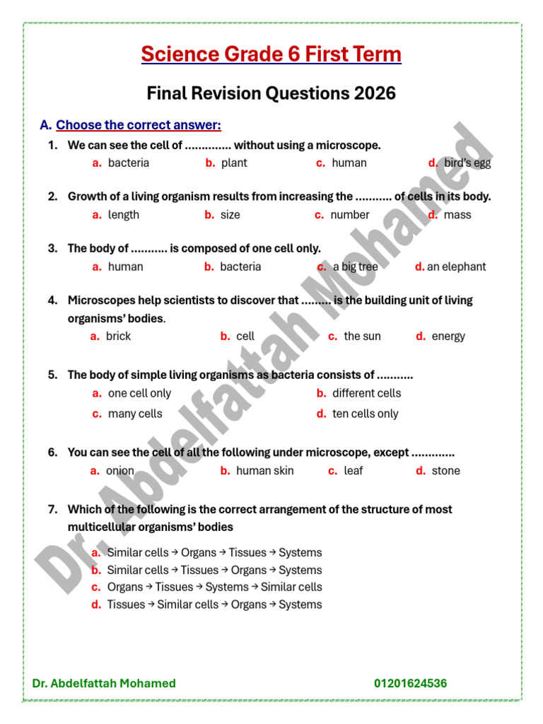 Grade 6 Science Revision Questions 2026 | PDF | Human Body | Thermal ...