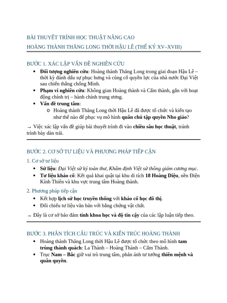 Thuyết Trình Học Thuật Nâng Cao_ Hoàng Thành Thăng Long Thời Hậu Lê | PDF