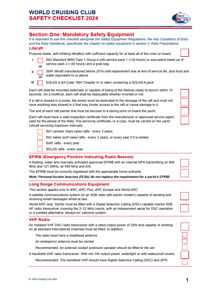 2024 Safety Equipment Checklist | PDF