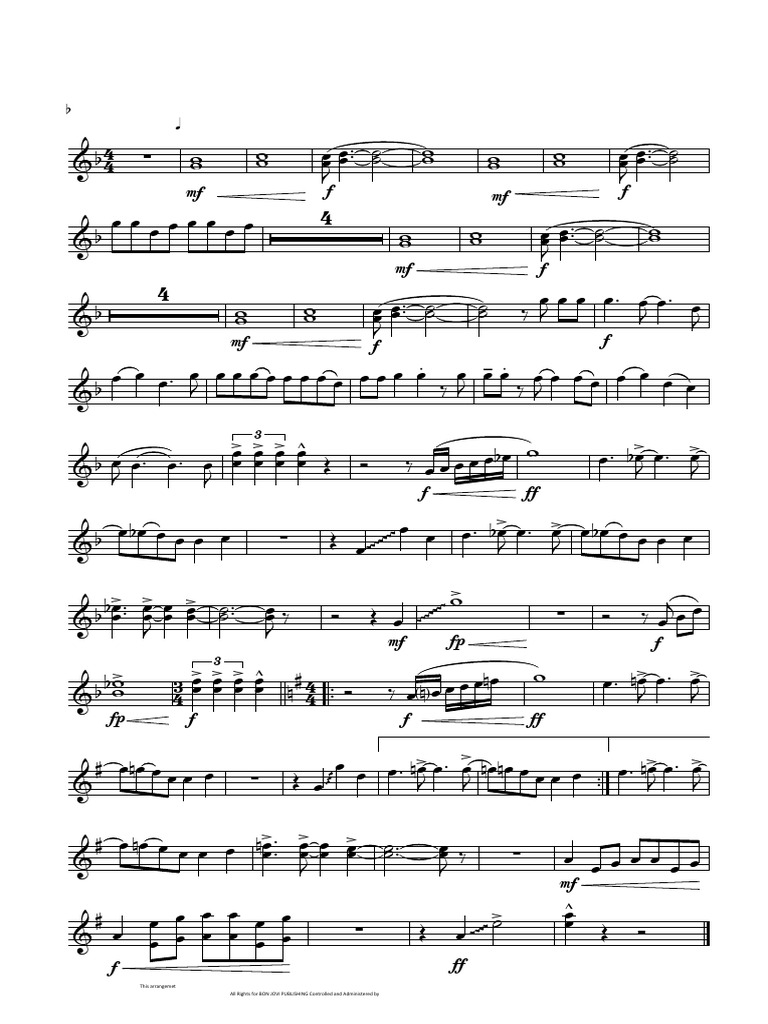 Eb Alto Sax Arrangement of "Livin' on a Prayer" | PDF | Glam Rock | Songs