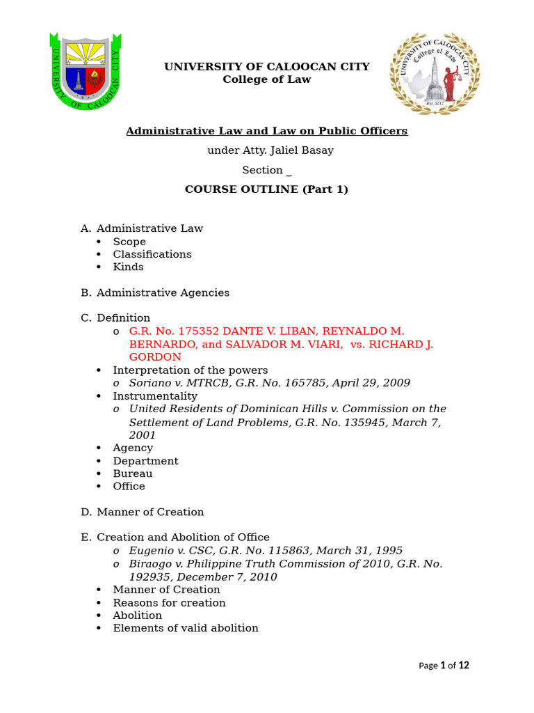 Administrative Law Course Outline | PDF | Legal Liability | Tort