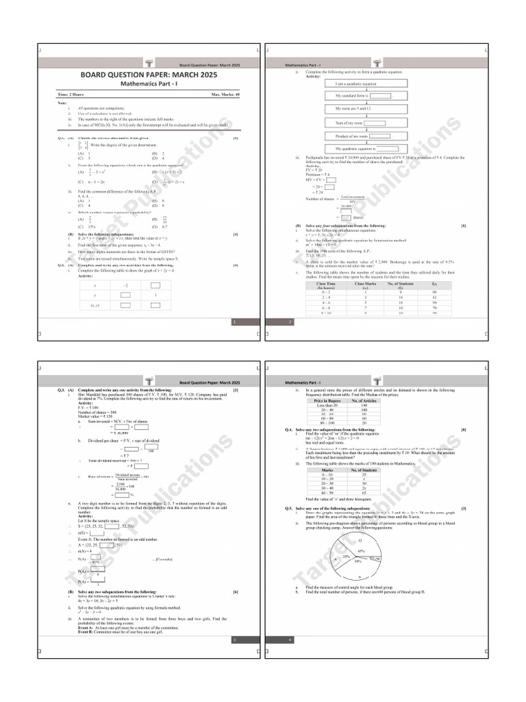 March 2024 Mathematics Question Paper | PDF | Quadratic Equation ...