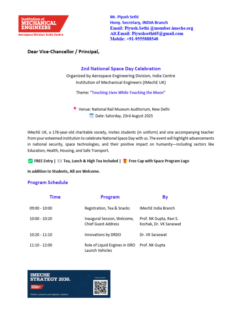 National Space Day- 23rd Aug 2025 (Piyush Sethi) (1) | PDF | Aerospace ...