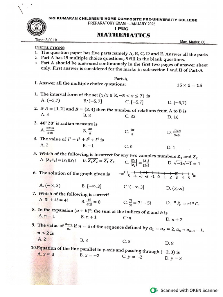 Mathematics (Preparatory [1st PUC]) | PDF