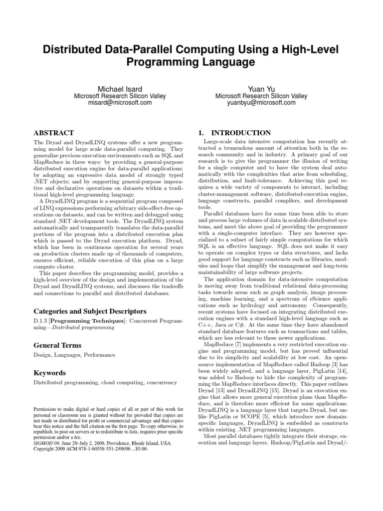 Distributed Data-Parallel Computing Using A High-Level Programming Language | PDF | Language ...