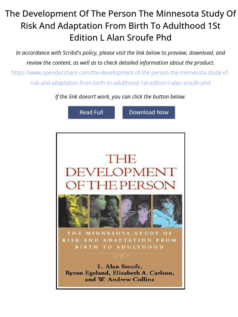 The Development Of The Person The Minnesota Study Of Risk And ...
