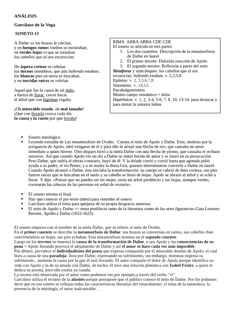 Análisis de Sonetos de Garcilaso de la Vega | PDF