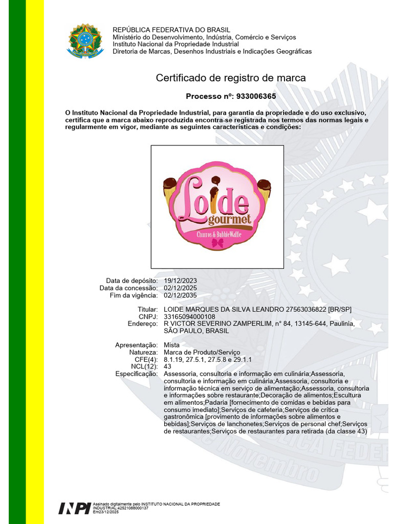 Certificado Da Loide Gourmet Churros & Bubble Waffle | PDF
