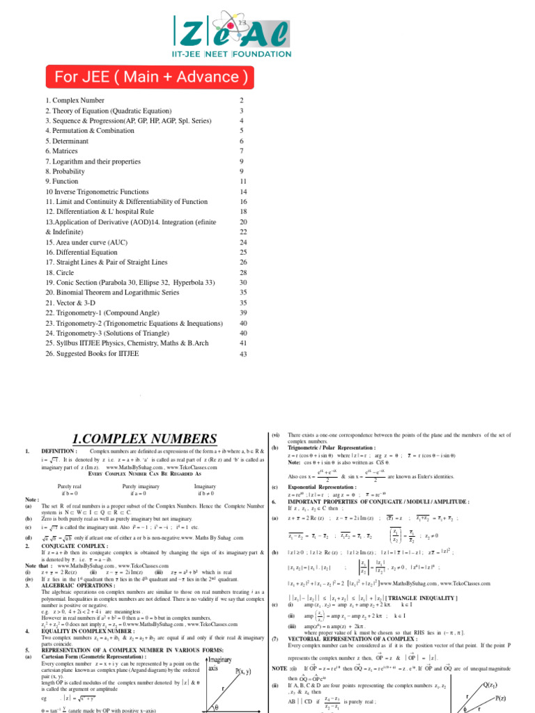 Maths short notes for JEE | PDF | Trigonometric Functions | Integral