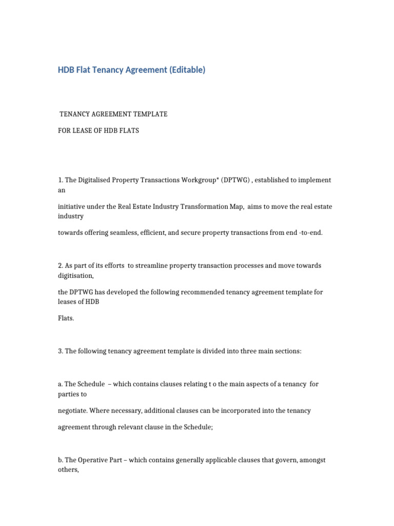 Editable HDB Flat Tenancy Agreement | PDF | Leasehold Estate | Lease
