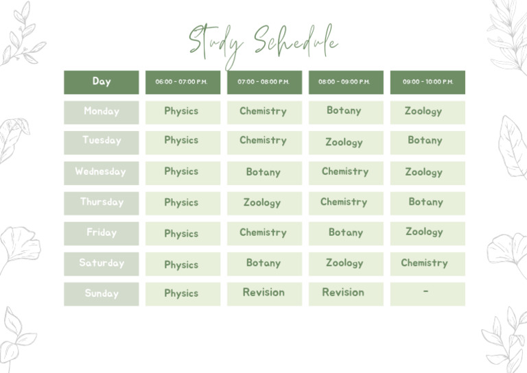 Green Botanical Weekly Class Schedule | PDF