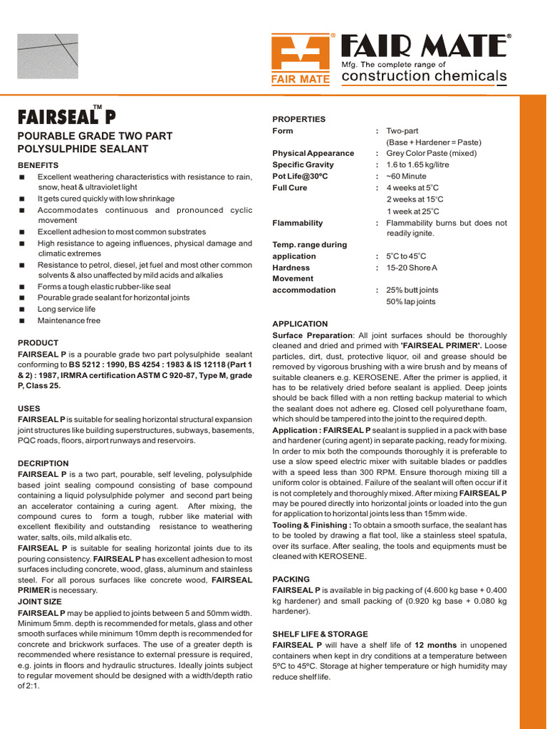 Fairseal p Data Sheet PDF | PDF