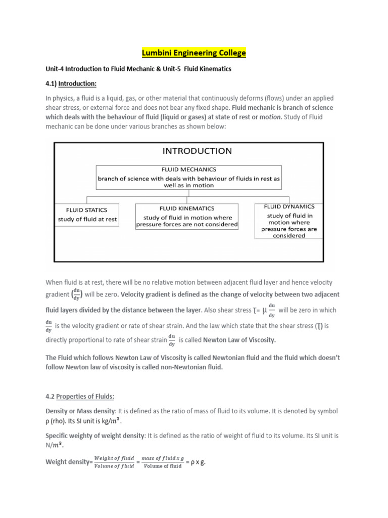 Fluid Mechanics and Kinematics (Unit 4 & 5) | PDF | Buoyancy | Fluid ...