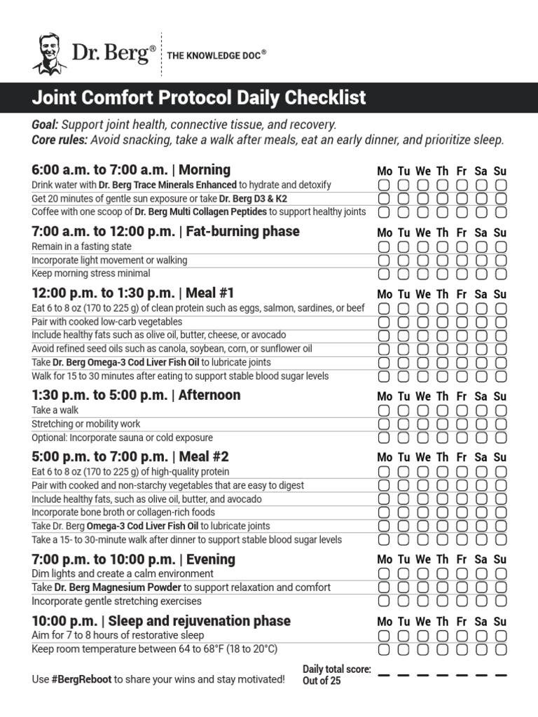 Joint Comfort Protocol Daily Checklist (1) | PDF | Oil | Fish Oil