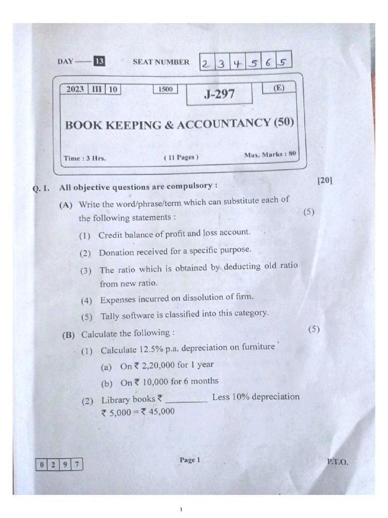 Accounts HSC Board Paper 2023 | PDF