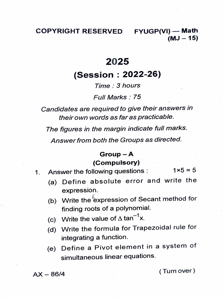MJ-15 (2022-26) Numerical Analysis | PDF | Computational Science ...
