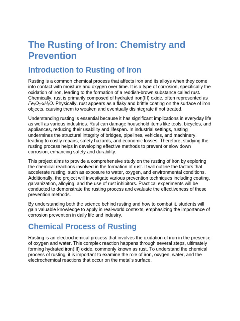Rusting of Iron_ Study and Prevention | PDF | Rust | Corrosion