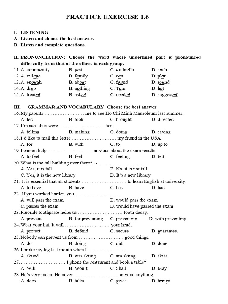 PRACTICE EXERCISES - 1.6 | PDF | Smoking | Habits